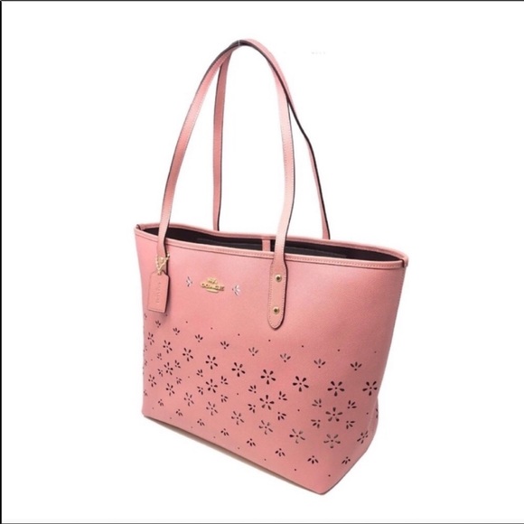 Coach | Bags | Coach Floral Perforated Leather City Tote Bag Pink | Poshmark